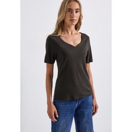 Street One Damen T-Shirt, braun, Gr. 34, unifarben, Web, 50% Baumwolle, 50% Modal, Shirts, im soften Baumwoll-Mix