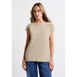 Street One Damen T-Shirt, beige, Gr. 36, unifarben, Stoff, 50% Modal, 50% Baumwolle, Shirts, mit Seitlichen Einschlitzen am Saum