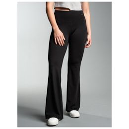 TRIGEMA Damen Jerseyhose "TRIGEMA Schlaghose mit hohem Bund", schwarz, Basic, Gr. L, 85% Polyester, 15% Elasthan, Hosen