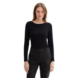 Tom Tailor Damen Langarmshirt, schwarz, Gr. XXXL, unifarben, Single Jersey, Obermaterial: 95% Modal, 5% Elasthan, Shirts, mit U-Boot Ausschnitt