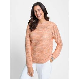 Inspirationen Damen Ajourpullover "Pullover", orange, Gr. 36, gemustert, mehrfarbig, 100% Baumwolle, Pullover
