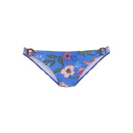 s.Oliver Damen Bikini-Hose "Maya", blau, Gr. 34, floral, Polyamid, Badehosen, mit Zierringen in Horn-Optik