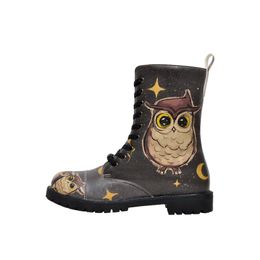 DOGO Damen Schn&uuml;rboots "Zipsy High-Top Boots Owls Family Damen Stiefeletten", Gr. 38, braun, Lederimitat, Schuhe, Handgefertigt