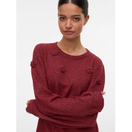 V&eacute;ro Moda VERO MODA Damen Rundhalspullover "VMROSE LS O-NECK PULLOVER BOO", rot, Gr. L, meliert, Strick, Obermaterial: 97% Polyester, 3% Elasthan, Pullover