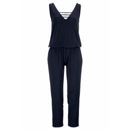 s.Oliver Damen Overall, blau, Gr. 36, unifarben, Jersey, Obermaterial: 95% Viskose, 5% Elasthan, Overalls, mit verziertem Ausschnitt, elastischer