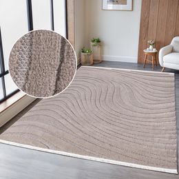 Teppich OTTO HOME, B:60cm H:6mm L:90cm, beige, Kunstfaser, Wohnzimmer, Teppiche, "Samelia mit Fransen, Wellendesign, Balkon, Camping",