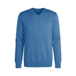 H.I.S. H.I.S Herren Strickpullover, blau, Basic, Gr. M, unifarben, Feinstrick, Obermaterial: 60% Baumwolle, 40% Polyester, Pullover, mit V-Ausschnitt,