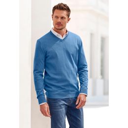 H.I.S. H.I.S Herren Strickpullover, blau, Basic, Gr. L, unifarben, Feinstrick, Obermaterial: 60% Baumwolle, 40% Polyester, Pullover, mit V-Ausschnitt,