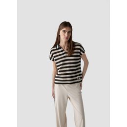 Lecomte Damen Print-Shirt "T-Shirt", schwarz, Gr. 40, geringelt, 56%Polyester, 44%Baumwolle, Shirts