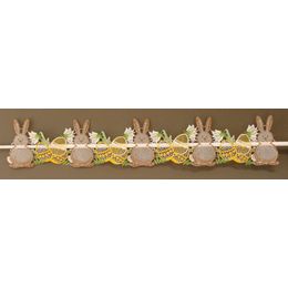 Scheibengardine, B:56cm H:11cm, bunt, Stickereien Plauen, Obermaterial: 100% Polyester, Wohnzimmer, Gardinen, "Osterhasen"
