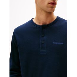 Tommy Jeans Herren Henleyshirt "TJM WAFFLE SCRIPT HENLEY", blau, Gr. XL, Single Jersey, Obermaterial: 100% Baumwolle, Shirts, Rundhals, slim fit, mit