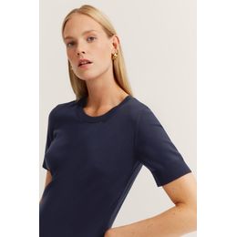 Bugatti Damen Strickkleid, blau, Gr. L, unifarben, 96% Viskose, 4% Elasthan, Kleider, mit Seitenschlitzen