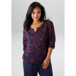 ANISTON PLUS Damen Langarmshirt, rot, Gr. 44, Single Jersey, Obermaterial: 95% Viskose, 5% Elasthan, Shirts, mit gro&szlig;fl&auml;chigem, grafischen Druck