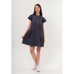 FRESHLIONS Damen Jerseykleid "Jolin", blau, Gr. M, 100% Leinen, Kleider, mit zarten Volant&auml;rmeln