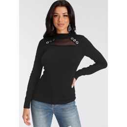 Melrose Damen Strickpullover, schwarz, Gr. 38, unifarben, Feinstrick, Obermaterial: 70% Viskose, 30% Polyamid. Netzmaterial: 100% Polyamid, Pullover,