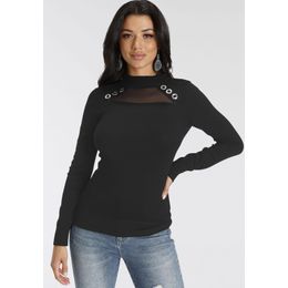 Melrose Damen Strickpullover, schwarz, Gr. 34, unifarben, Feinstrick, Obermaterial: 70% Viskose, 30% Polyamid. Netzmaterial: 100% Polyamid, Pullover,