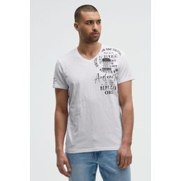 CAMP DAVID Herren V-Shirt, weiß, Gr. L, bedruckt, Material: 100% Baumwolle, Shirts, mit maskulinem V-Ausschnitt
