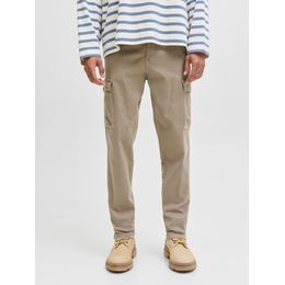 Jack & Jones JACK & JONES Herren Cargohose "JPSTACE ARTHUR DOBBY CARGO SN", beige, Gr. 32, unifarben, Web, Obermaterial: 97% Baumwolle, 3% Elasthan, Hosen