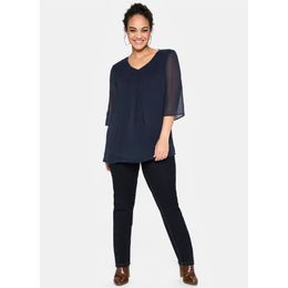 sheego Damen Longbluse, blau, Gr. 52, unifarben, 100% Polyester, Blusen