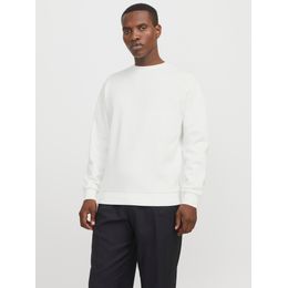 Jack & Jones JACK & JONES Herren Sweatshirt "JJEBRADLEY mit Rippb&uuml;ndchen f&uuml;r Alltag und Freizeit", wei&szlig;, Gr. XXL, unifarben, angeraute Sweatware, Obermaterial: