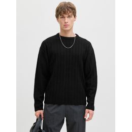 Jack & Jones JACK & JONES Herren Strickpullover "JJEBRADLEY CARTER KNIT CREW NECK LN", schwarz, Gr. XL, unifarben, Strick, Obermaterial: 51% Polyester, 41%