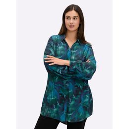 sheego Damen Langarmbluse, blau, Gr. 46, bedruckt, gebl&uuml;mt, gemustert, mehrfarbig, 100% Viskose, Blusen