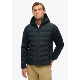 Superdry Herren Steppjacke "HOODED STORM KNIT HYBRID JKT", blau, Gr. XXL, unifarben mit Farbeinsatz, Steppware, Obermaterial: 100% Polyester, Jacken