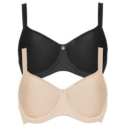 SuSa Damen T-Shirt-BH "2er Pack Spacer BH mit B&uuml;gel Catania", Gr. 80, schwarz, Obermaterial: 50% Polyamid PA. 30% Polyester PES. 20% Elasthan EL., BHs