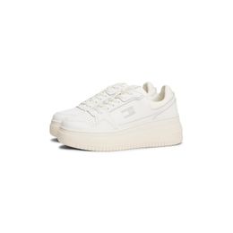 Tommy Jeans Damen Keilsneaker "TJW RETRO BASKET FLATFORM", Gr. 37, beige, Leder, Lederimitat, Schuhe, Keilabsatz, Plateau, Freizeitschuh, Schn&uuml;rschuh