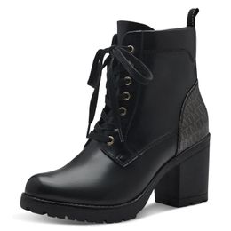 Marco Tozzi Damen Schn&uuml;rstiefelette, Gr. 38, schwarz, Lederimitat, unifarben mit Farbeinsatz, Schuhe, Blockabsatz, Stiefelette, Schn&uuml;rboots in