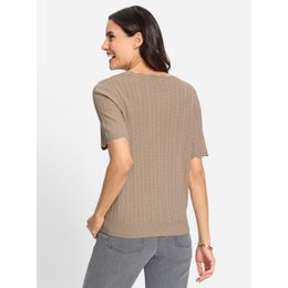 Inspirationen Damen Kurzarmpullover "Kurzarm-Pullover", beige, Gr. 36, unifarben, 45% Viskose, 37% Wolle, 15% Polyamid, 3% Kaschmir, Pullover
