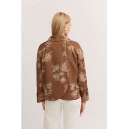 Bugatti Damen Kurzjacke, beige, Gr. 44, gebl&uuml;mt, 100% Polyester, Jacken, mit Umlegekragen