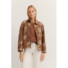 Bugatti Damen Kurzjacke, beige, Gr. 34, gebl&uuml;mt, 100% Polyester, Jacken, mit Umlegekragen