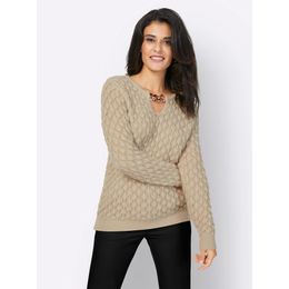 CR&Eacute;ATION L CREATION L Damen Ajourpullover "Pullover", beige, Gr. 38, unifarben, 68% Polyacryl, 28% Polyester, 4% Elasthan, Pullover