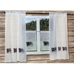 Gardine, B:90cm H:180cm, beige, HOSSNER - ART OF HOME DECO, Organza, Polyester, Wohnzimmer, Gardinen, "Weihnachtsmann", Landhaus-Look
