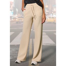Damen Loungepants, French Connection, Gr. 36, beige, Obermaterial: 78% Polyester, 19% Viskose, 3% Elasthan, unifarben, Hosen, in gerippter Strickoptik