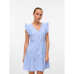 Véro Moda VERO MODA Damen Tunikakleid "VMFANNI SL SHORT DRESS WVN GA NOOS", weiß, Gr. L, gestreift, Web, Obermaterial: 55% Polyester, 45% Baumwolle, Kleider,