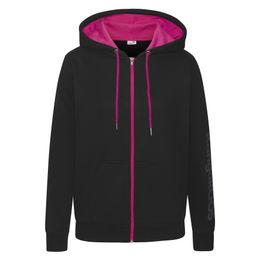 Kangaroos Damen Sweatjacke, Gr. 32, schwarz, Single Jersey, Obermaterial: 60% Baumwolle, 40% Polyester, bedruckt, kontrastfarbene Details, unifarben