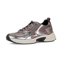 Gabor Damen Keilsneaker "FLORENZ", Gr. 35, silber, Leder, Textil, Veloursleder, metallic, Schuhe, Plateau, Schn&uuml;rschuh, Halbschuh in komfortabler