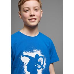 Kidsworld Jungen T-Shirt "Mit l&auml;ssigem Druck: BIKER", blau, Gr. 140, bedruckt, Jersey, Obermaterial: 100% Baumwolle, Shirts, Kurzarm, bedruckt,