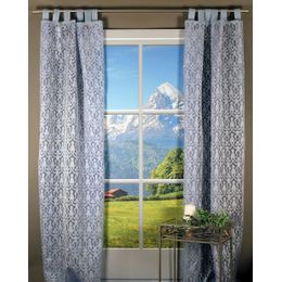 Gardine, B:105cm H:245cm, blau, HOSSNER - ART OF HOME DECO, Baumwolle, Seide, Viskose, Wohnzimmer, Gardinen, "Blausee", Schlaufenschal mit floralem