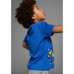 Kidsworld Jungen T-Shirt "mit coolen BAUMASCHINEN Print", blau, Gr. 128, bedruckt, Single Jersey, Obermaterial: 100% Baumwolle, Shirts, Kurzarm,