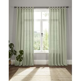 Vorhang Andas, B:142cm H:145cm, gr&uuml;n, Jacquard, Baumwolle, Polyester, Wohnzimmer, Gardinen, "Elby 1", transparent, basic, monochrom, bis 295 cm L&auml;nge