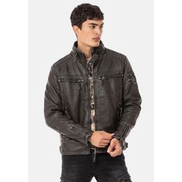 Cipo & Baxx CIPO & BAXX Herren Bikerjacke "Winterjacke", grau, Gr. S, unifarben, 65% Polyurethan, 25% Polyester, 10% Viskose, Jacken, im unifarbenen Look