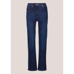 Madeleine Mode MADELEINE Damen Regular-fit-Jeans "M-Jeans, weit M-Jeans in gerader Form mit Logo-Stickerei"dunkelblau, Gr. 34, Obermaterial: 95% Baumwolle CO. 5%