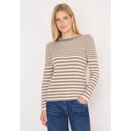Cecil Damen Strickpullover, braun, Gr. XL, gestreift, Web, 100% Baumwolle, Pullover, aus reiner Baumwolle