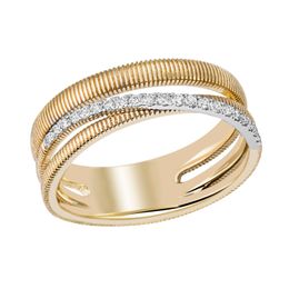 Firetti Damen Fingerring "Schmuck Geschenk Gold 585 Damenring Ring mehrreihig bicolor", 60, 0,16 SI = kleine Einschlüsse, Gelbgold 585,