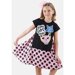 DENOKIDS Mädchen Sommerkleid "Cool Kitty", schwarz, Gr. 140, gepunktet, Jersey, 100% Baumwolle, Kleider, mit Kätzchen-Design