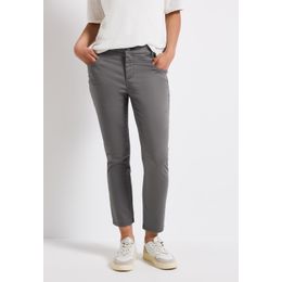 Street One Damen 7/8-Hose, grau, Gr. 44, unifarben mit Farbeinsatz, Web, 97% Baumwolle, 3% Elasthan, Hosen, 4-Pocket Style