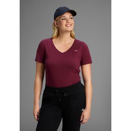 H.I.S. H.I.S Damen T-Shirt, rot, Gr. 56, Obermaterial: 95% Baumwolle, 5% Elasthan, Shirts, Kurzarm, figurfreundlicher Schnitt, unifarben, V-Ausschnitt
